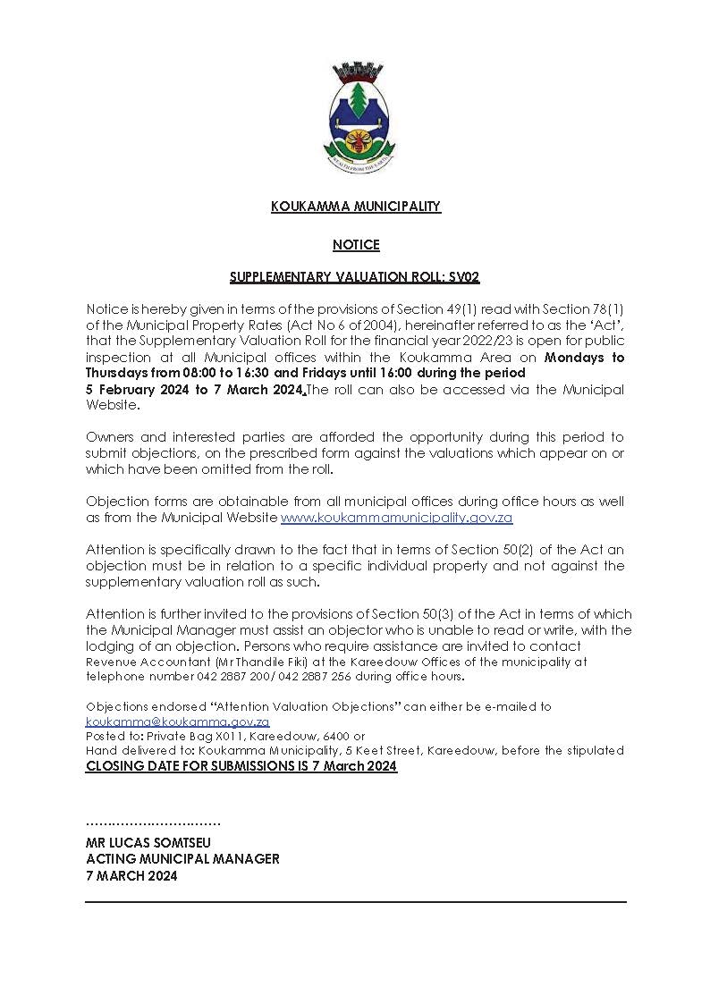 Notices – Kou-Kamma Local Municipality