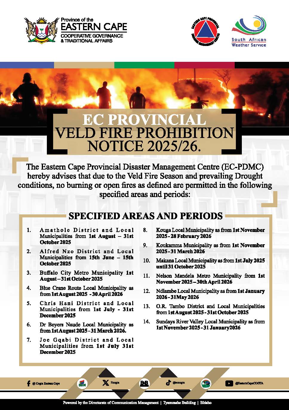 EC VELD FIRE PROHIBITION NOTICE 2025/26 – Kou-Kamma Local Municipality