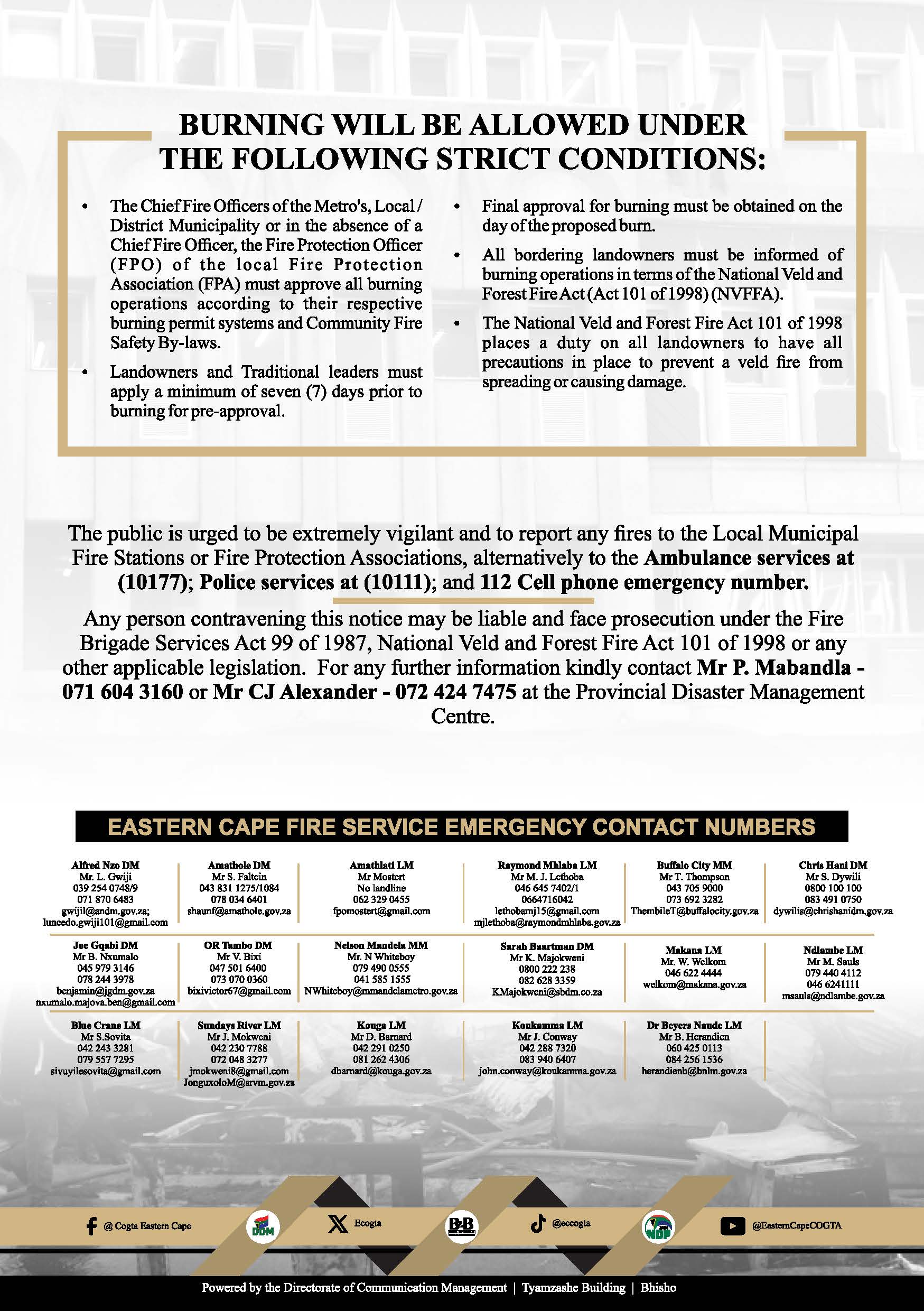 EC VELD FIRE PROHIBITION NOTICE 2025/26 – Kou-Kamma Local Municipality